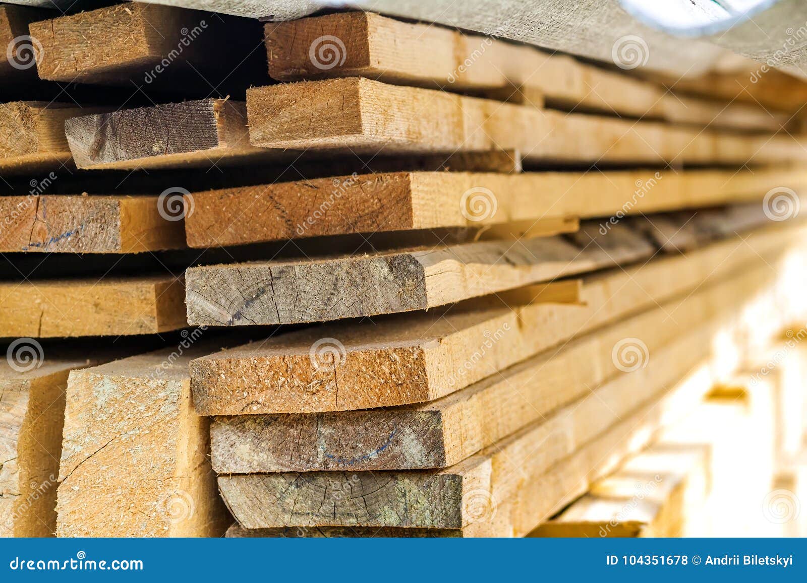 Stack of Building Lumber at Construction Site with Narrow Depth Stock ...