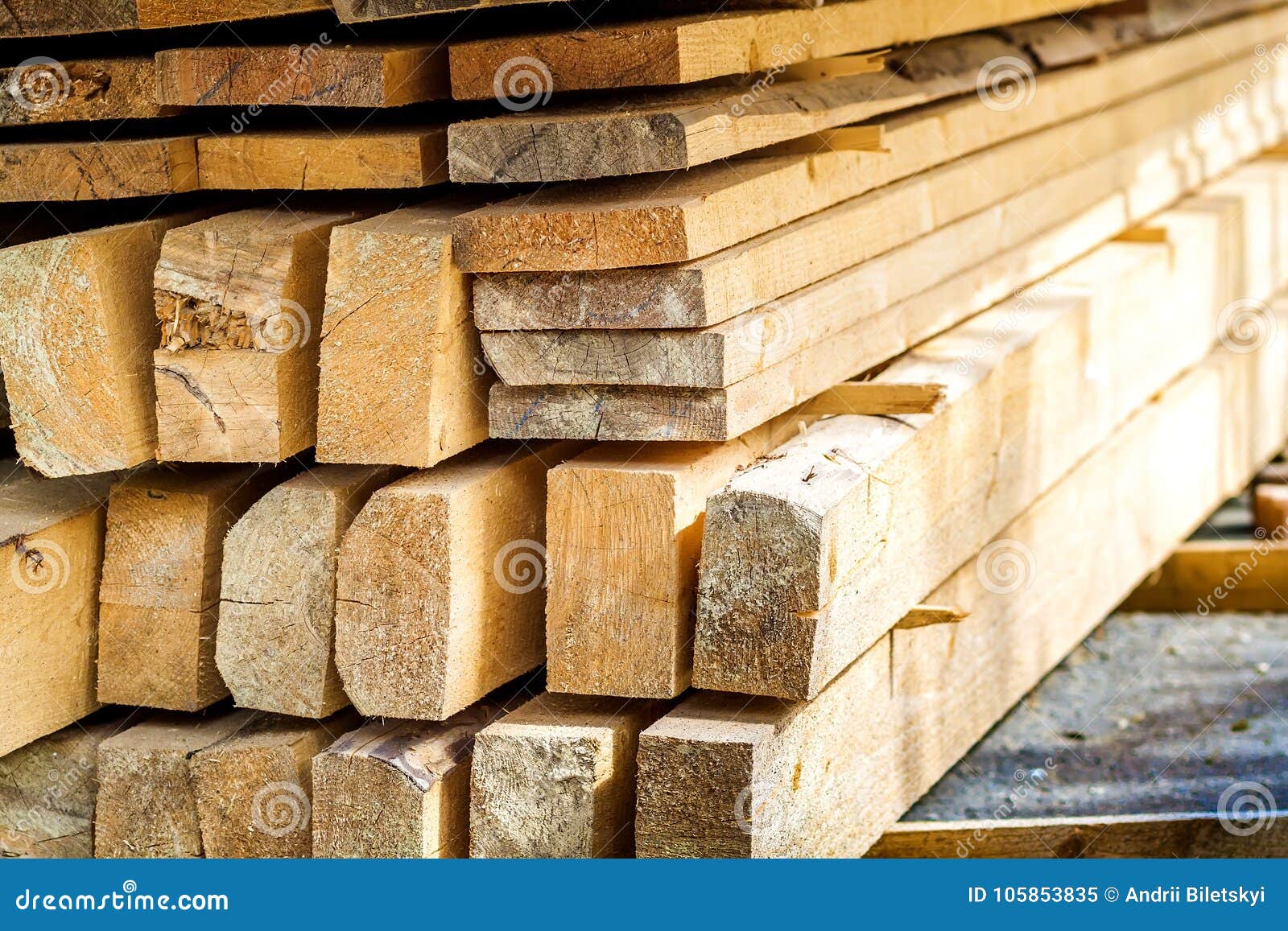 Stack of Building Lumber at Construction Site with Narrow Depth Stock ...