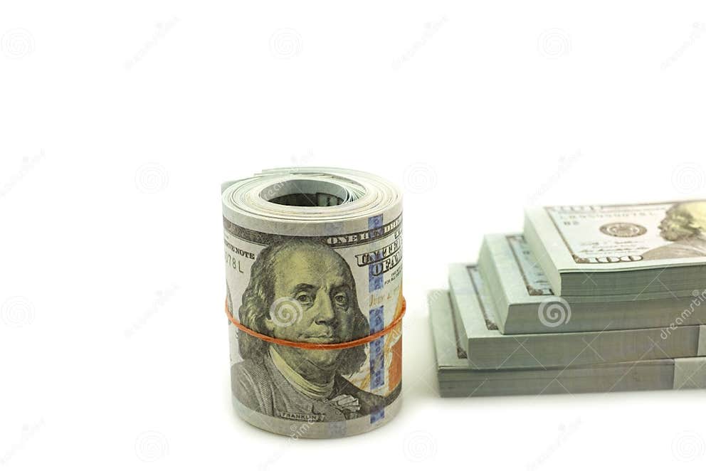 Stack Bundles of 100 US Dollars Banknotes Stock Photo - Image of black ...