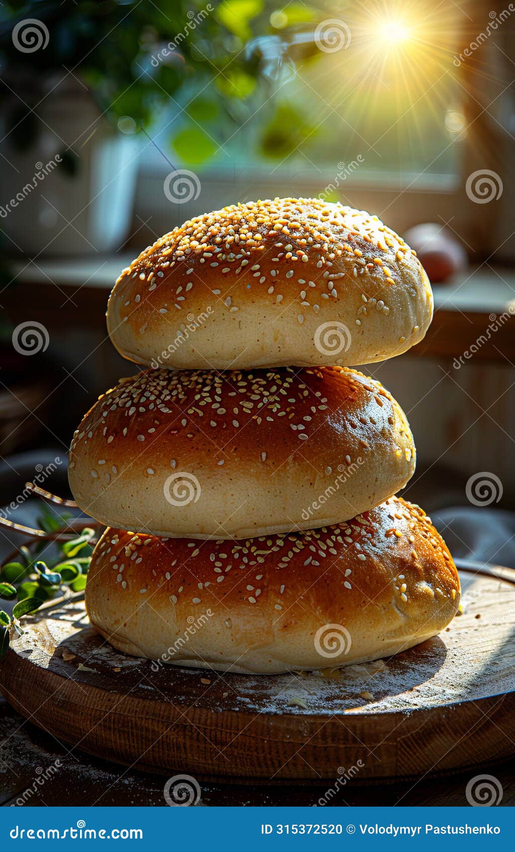 Stack of Buns on a Background of Sun Rays Stock Photo - Image of burger ...