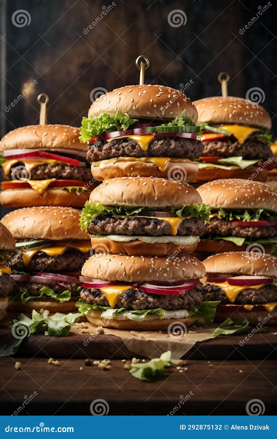 Stack of Burger. Generative AI Stock Illustration - Illustration of ...