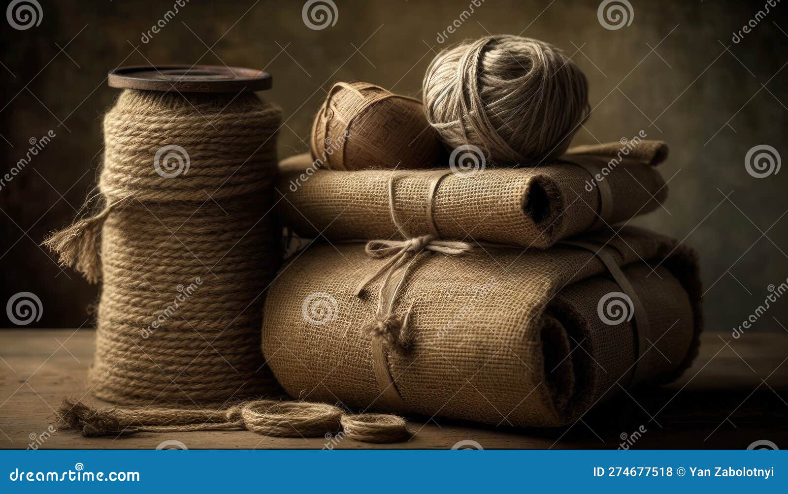 A Stack of Burlap Fabric and Twine on a Table for Rustic Decor ...