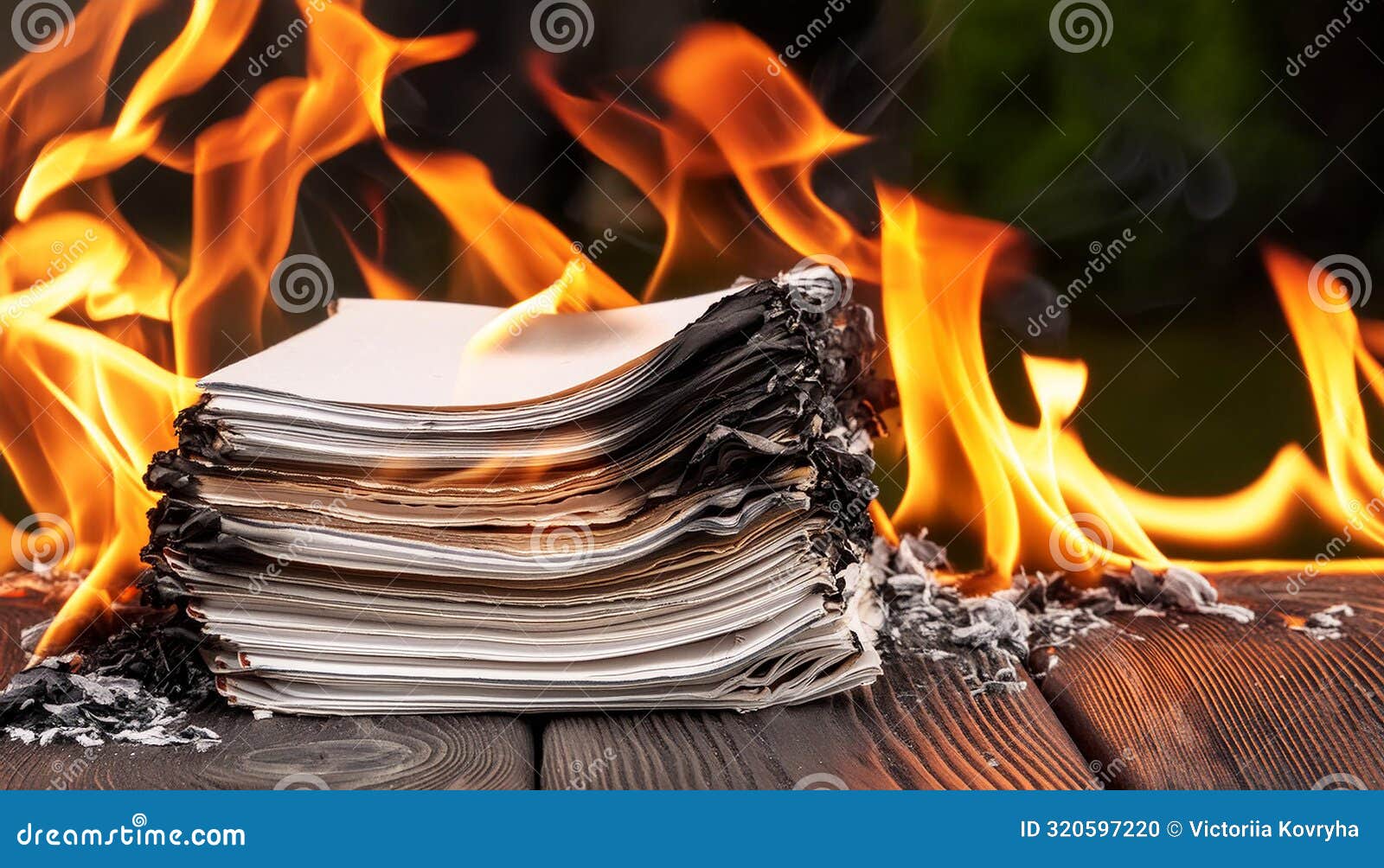 Stack of Burned Paper Documents. Flame and Fire Stock Illustration ...