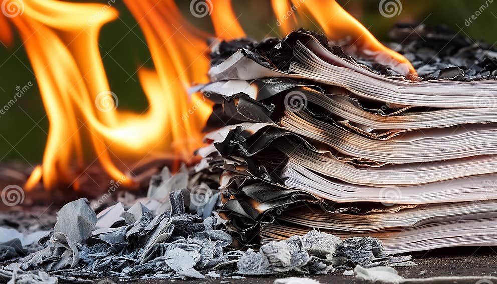 Stack of Burned Paper Documents. Flame and Fire Stock Illustration ...