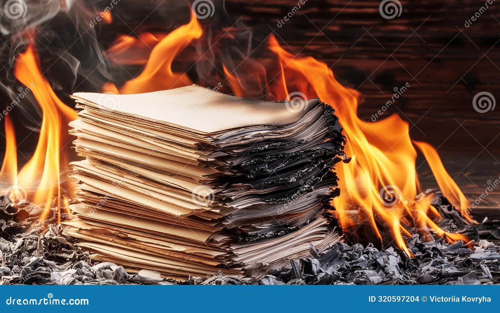 Stack of Burned Paper Documents. Flame and Fire Stock Illustration ...