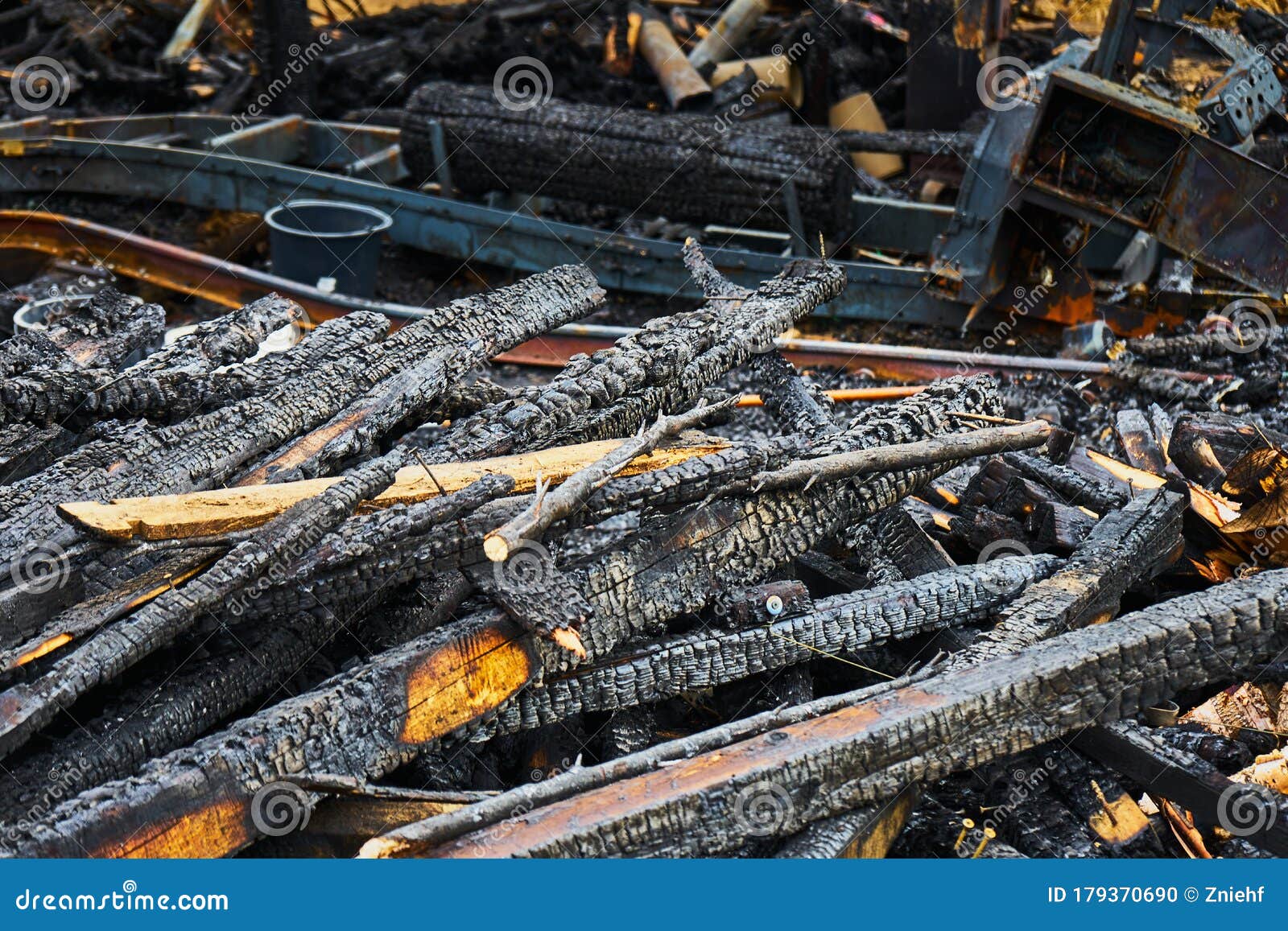 Stack of Burnt Wood after a Fire Damage, of Which only One Fire Ruin ...