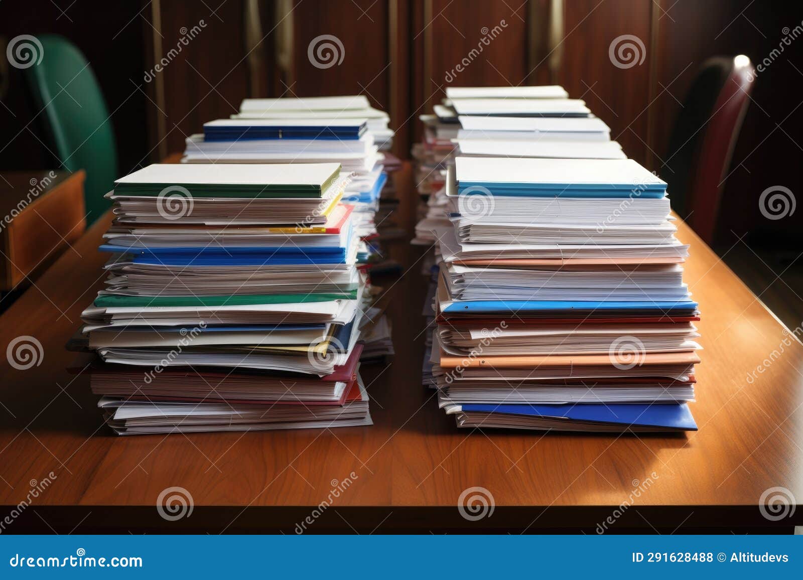 A Stack of Business Report Folders Arranged Neatly on a Desk Stock ...