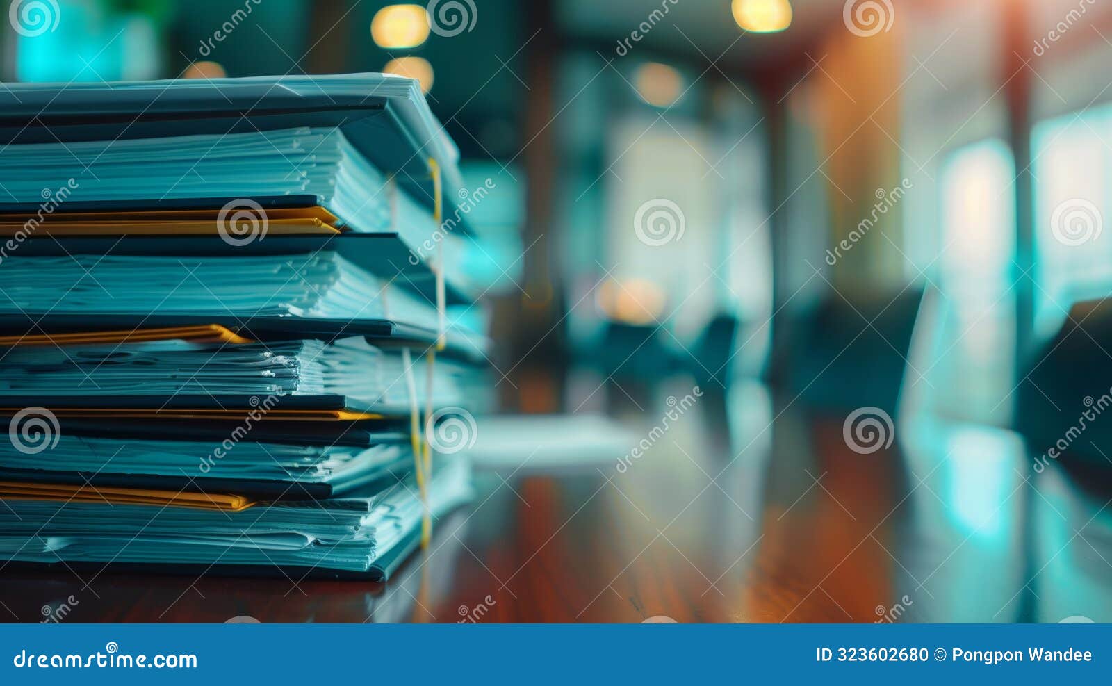 A Stack of Business Reports and Documents on a Polished Desk Stock ...