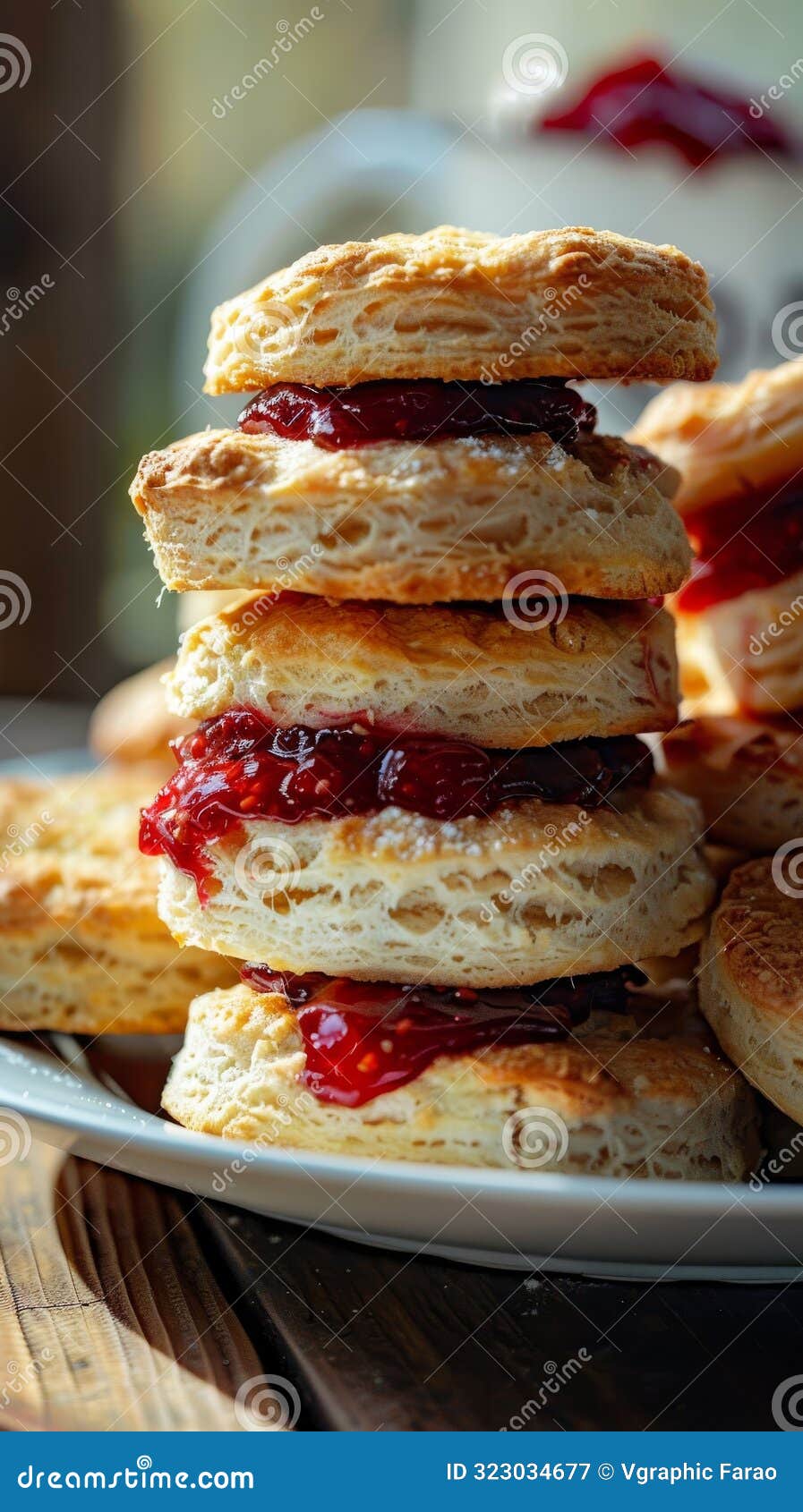 Stack of Buttery Scones with Raspberry Jam Filling, Close-up View ...