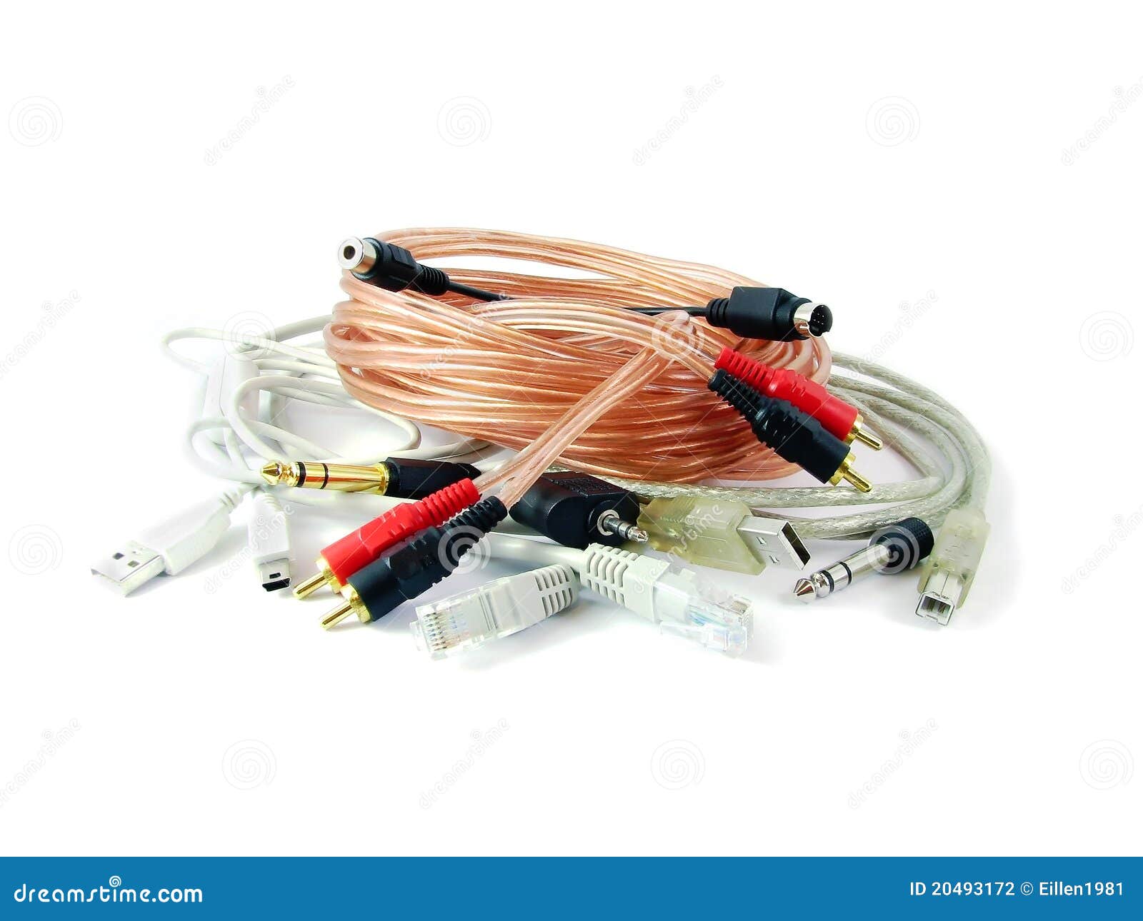 Stack of Cables Isolated on White Stock Photo - Image of plug ...