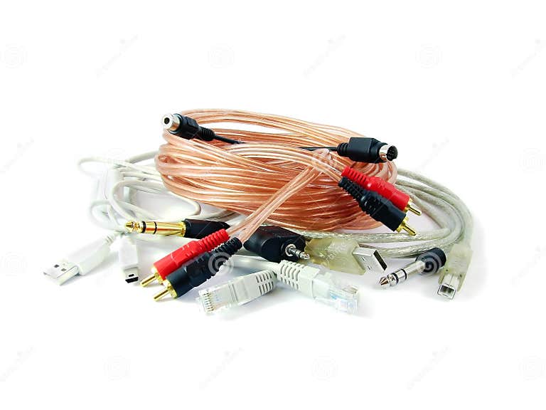 Stack of Cables Isolated on White Stock Photo - Image of plug ...