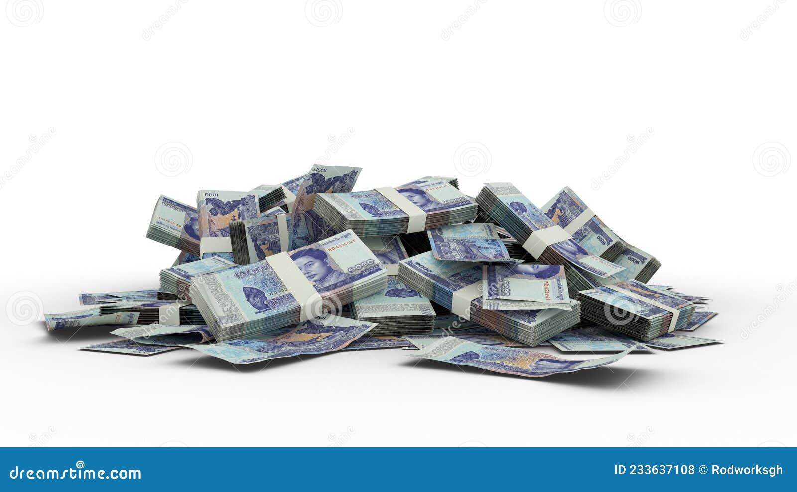 Stack of 1000 Cambodian Riel Notes Isolated on White Background Stock ...