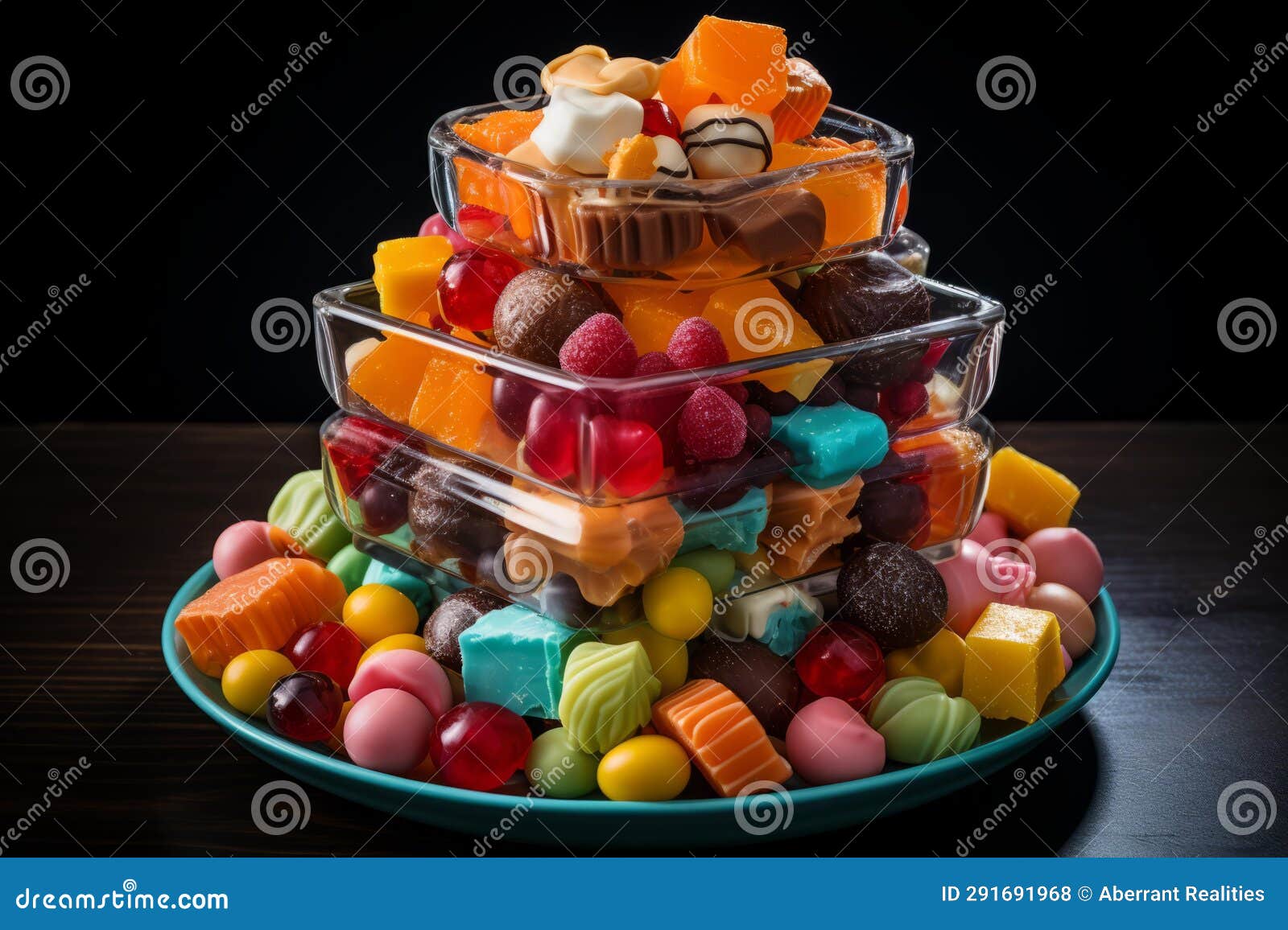 A Stack of Candies on a Plate with a Black Background Stock ...