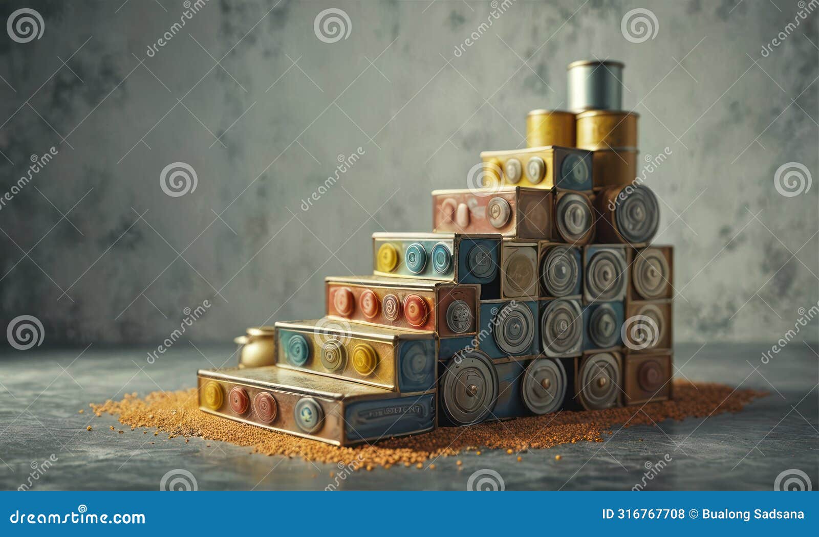 A Stack of Cans is Shown in this Image, with the Tallest Can at the Top ...
