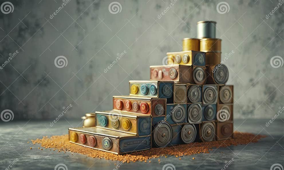 A Stack of Cans is Shown in this Image, with the Tallest Can at the Top ...