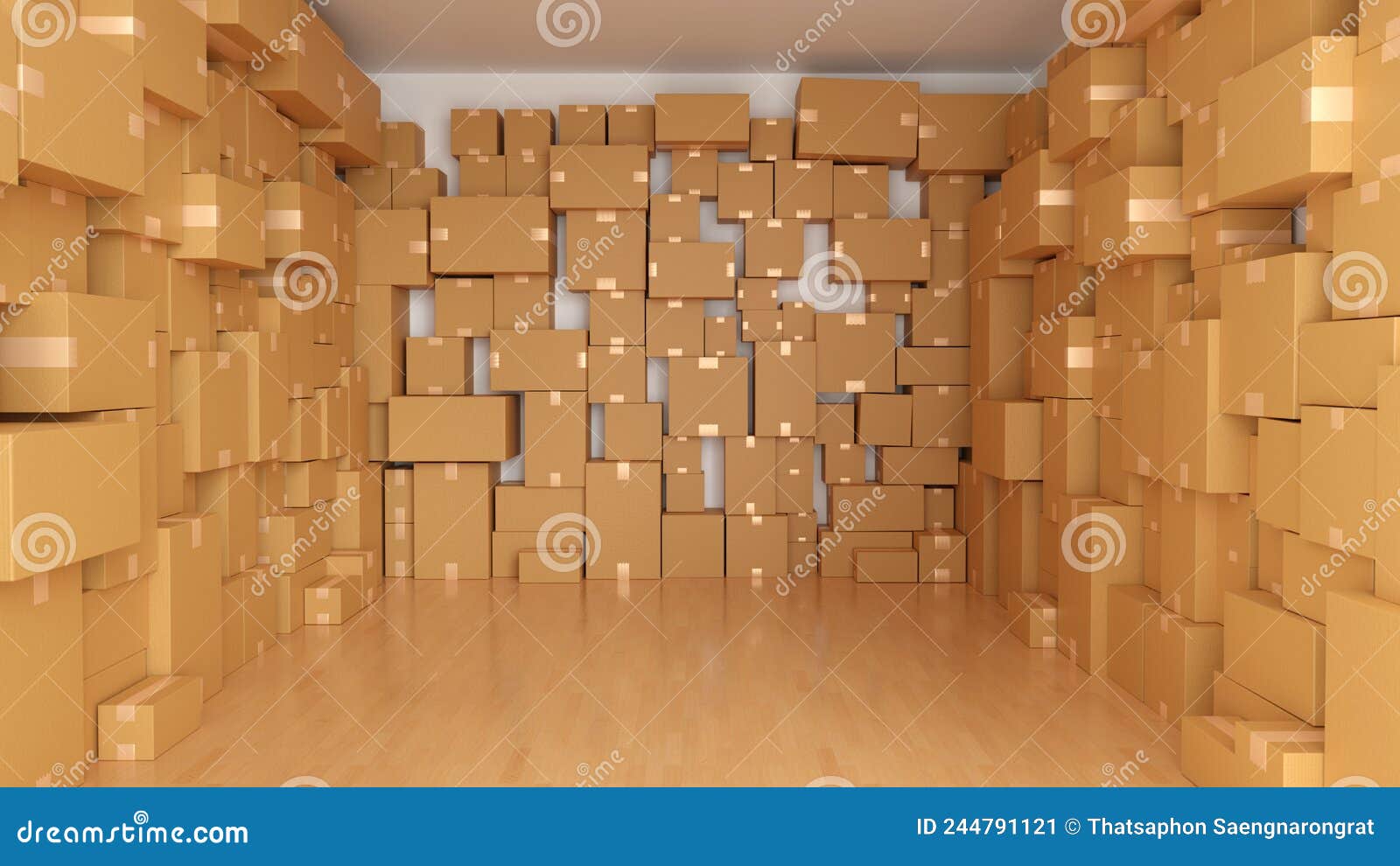 Stack of Cardboard Box Carton or Parcel in Logistics Warehouse. Concept ...