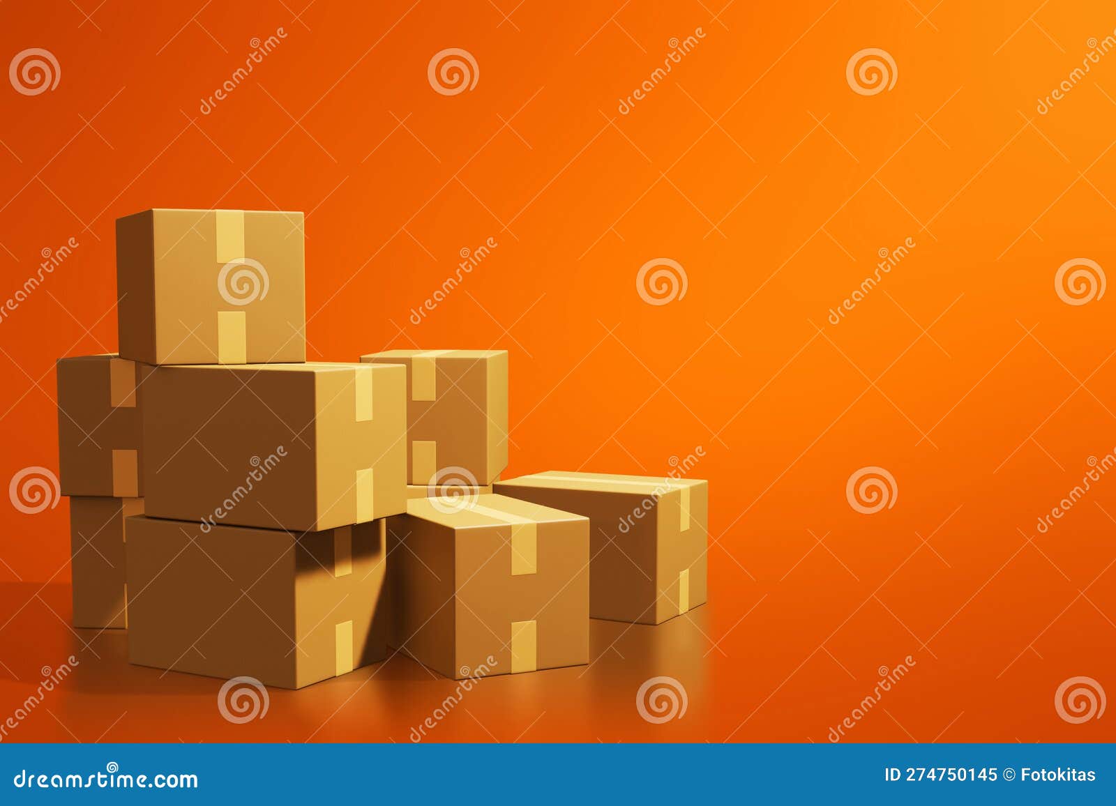 Stack Cardboard Box on Orange Background 3d Illustrations Stock ...