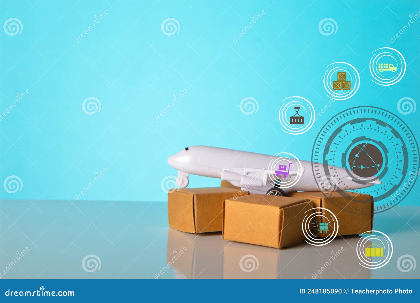 Stack of Cardboard Boxes and Airplane with Fast Delivery of Goods and ...