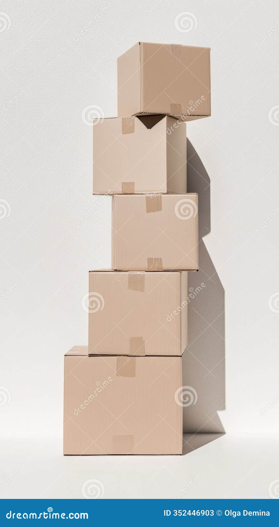 Stack of Cardboard Boxes Balancing on White Background Stock Image ...