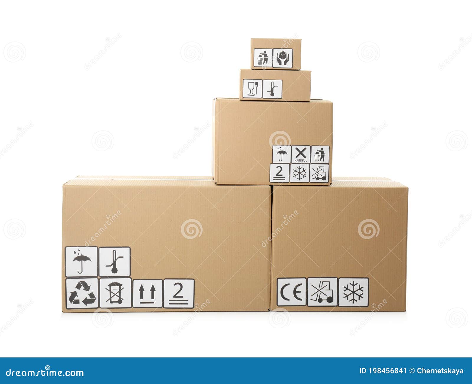 Stack of Cardboard Boxes with Packaging Symbols on White Background ...