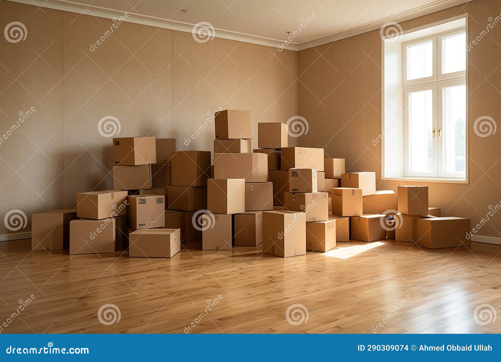 A Stack of Cardboard Boxes in an Empty Room. Generative by Ai Stock ...