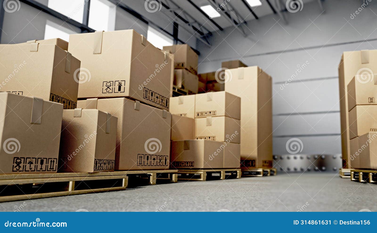 Stack of Cardboard Boxes Inside the Warehouse. 3D Illustration Stock ...