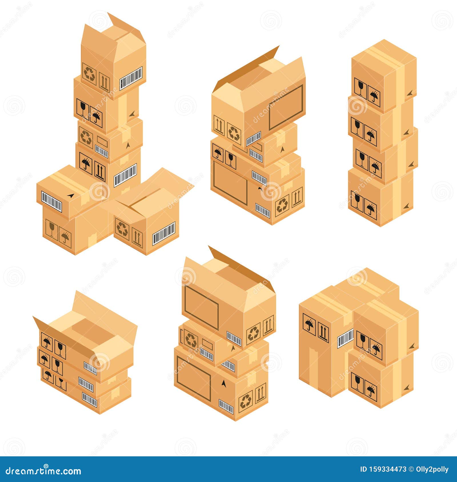Stack of Cardboard Boxes Isolated on White Background. Stock Vector ...