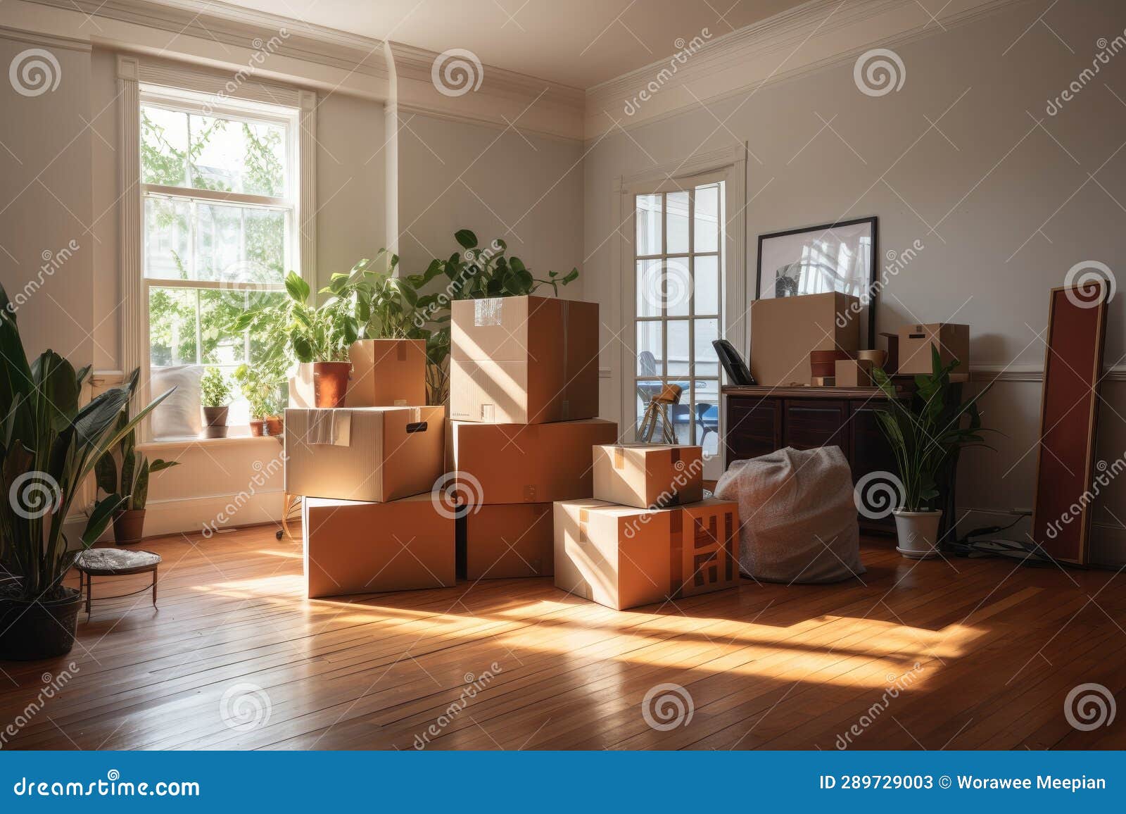 Stack Cardboard Boxes at Living Room. Moving To a New House Stock Image ...