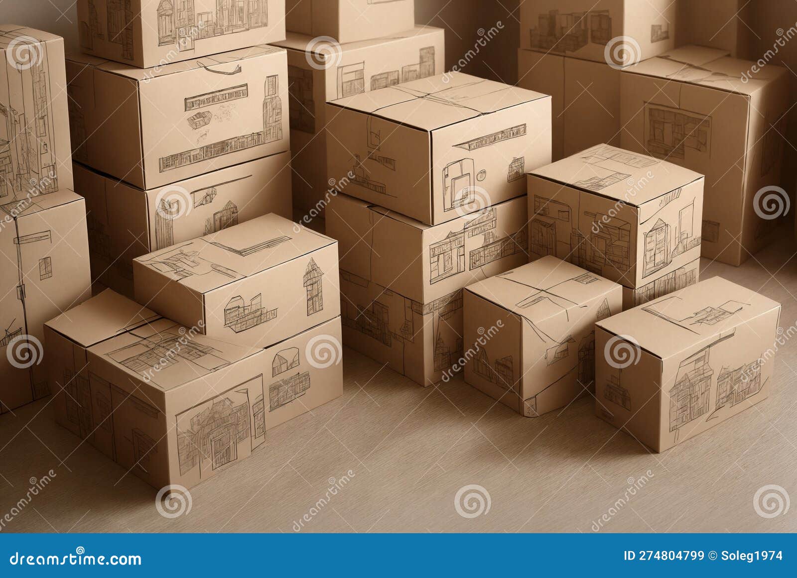 A Stack of Cardboard Boxes, a Lot of Objects. Generative AI Stock ...