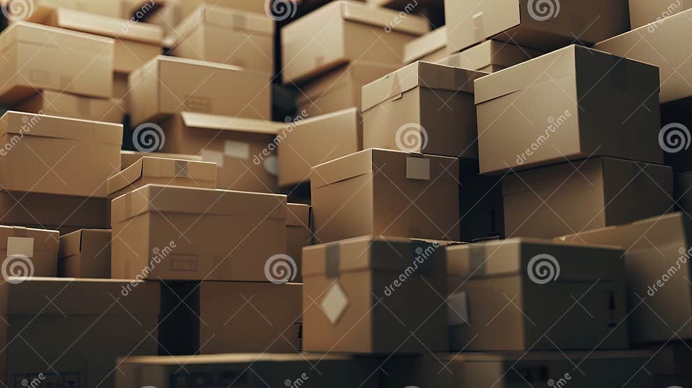 A Stack of Cardboard Boxes is Piled High Stock Photo - Image of storage ...