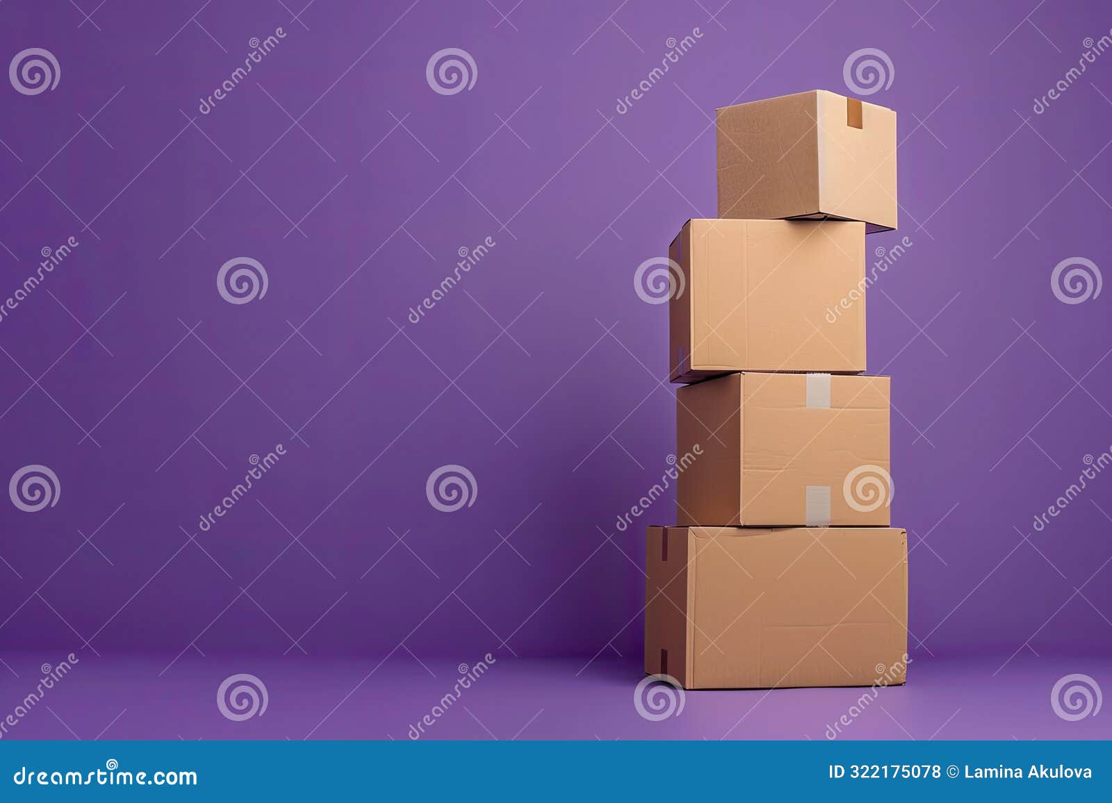 Stack of Cardboard Boxes on Purple Background with Copy Space. Moving ...