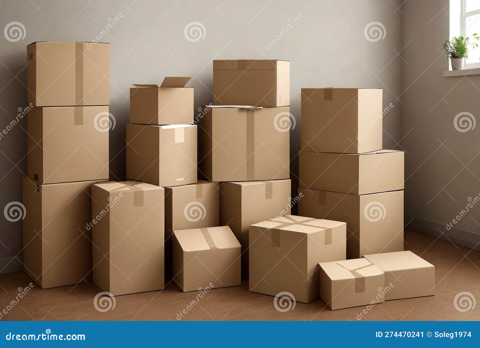 A Stack of Cardboard Boxes in a Room, a Lot of Objects. Generative AI ...
