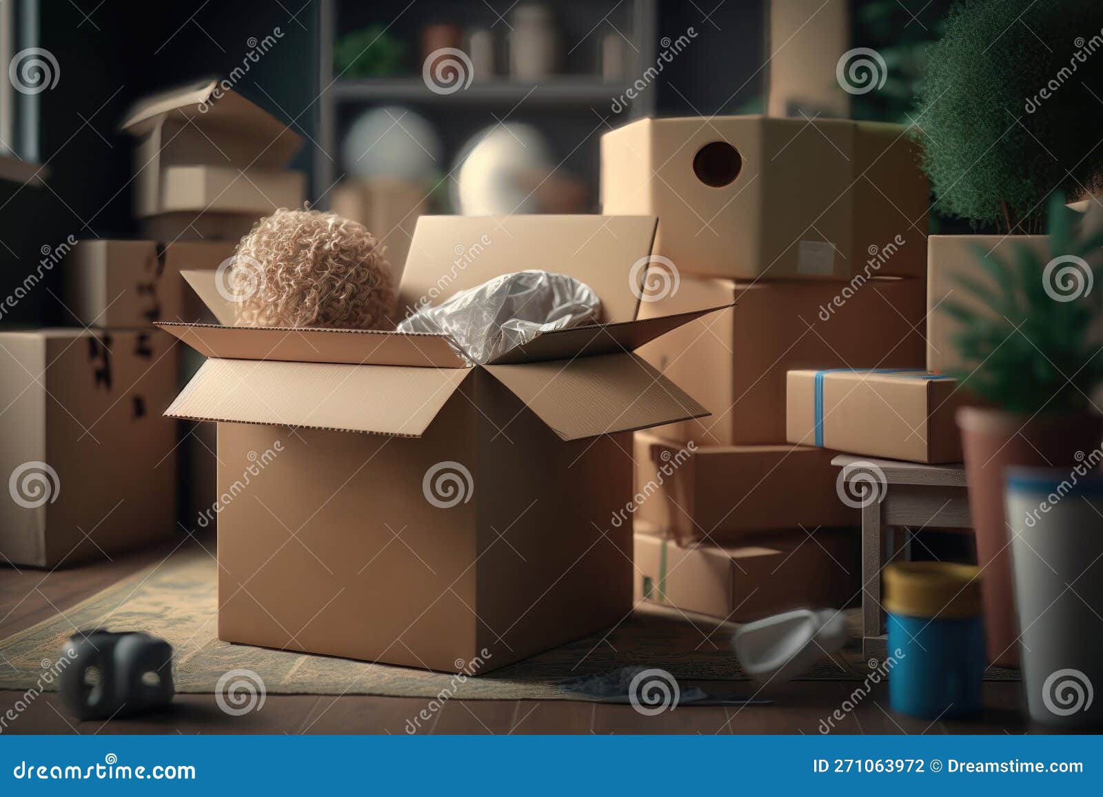 Stack of Cardboard Boxes in Room. Packed Things Ready for Moving in or ...
