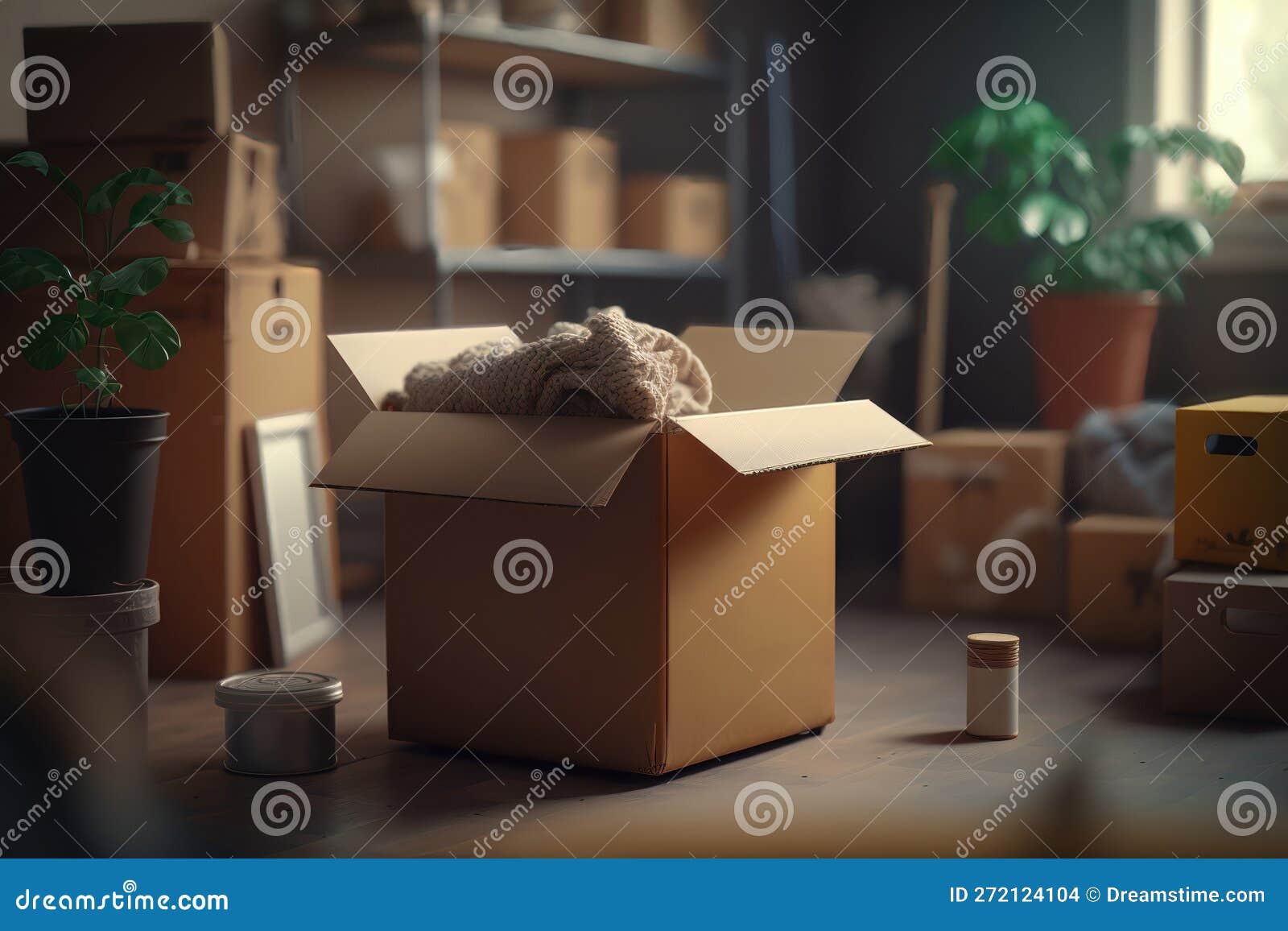 Stack of Cardboard Boxes in Room. Packed Things Ready for Moving in or ...