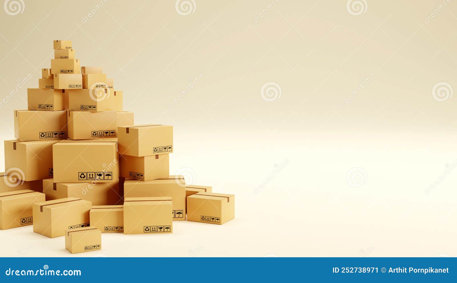 Stack of Cardboard Carton Boxes Parcel on Color Background, 3D ...