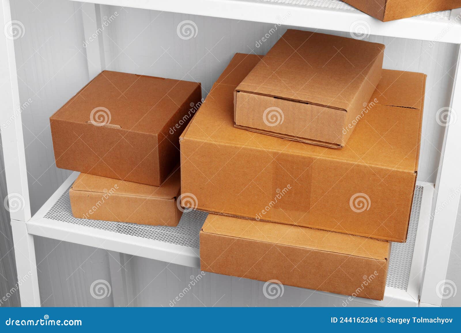 Stack of Cardboard Package Boxes on Wooden Rack Stock Photo - Image of ...