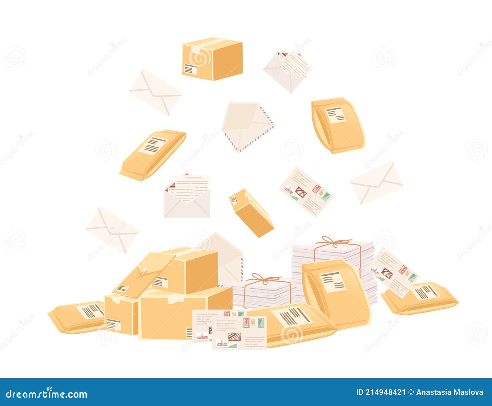 Stack Cardboard and Paper Postal Correspondence Vector Illustration on ...
