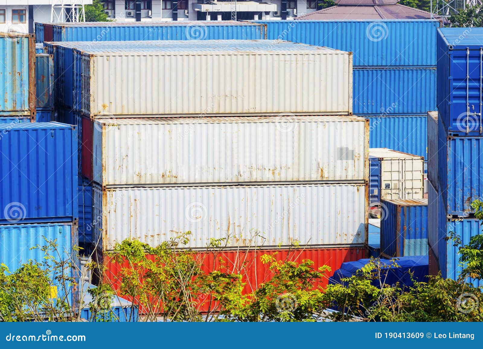 Stack of cargo container stock image. Image of blue - 190413609