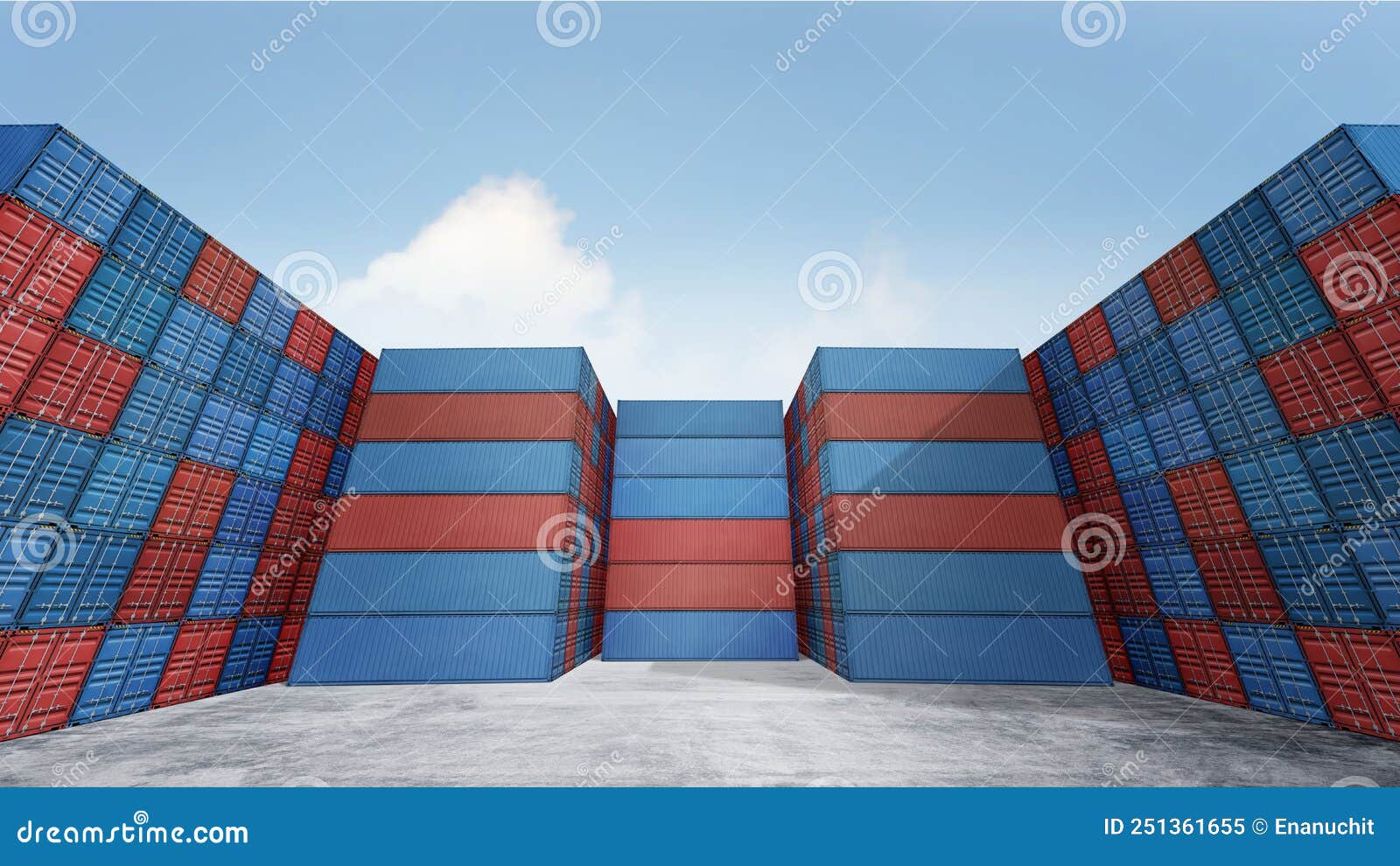 Stack of Cargo Containers Box in Port Shipping Yard Background ...