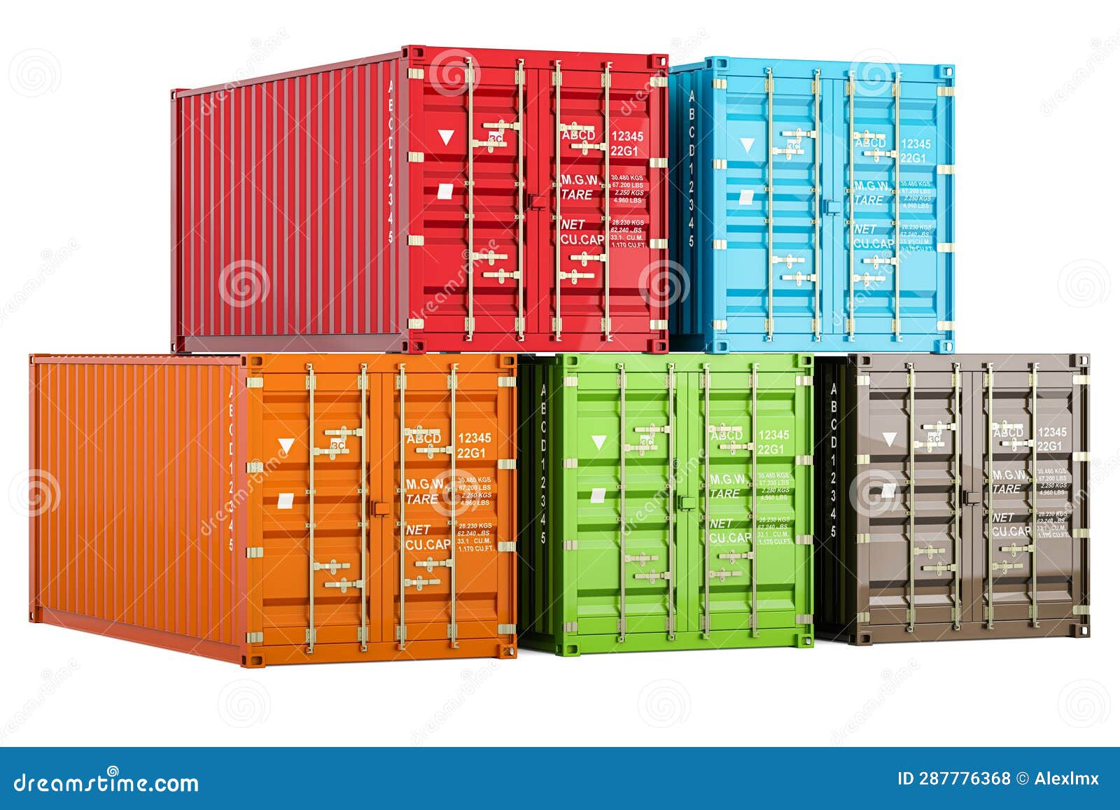 Stack of Cargo Containers. 3D Rendering Stock Illustration ...