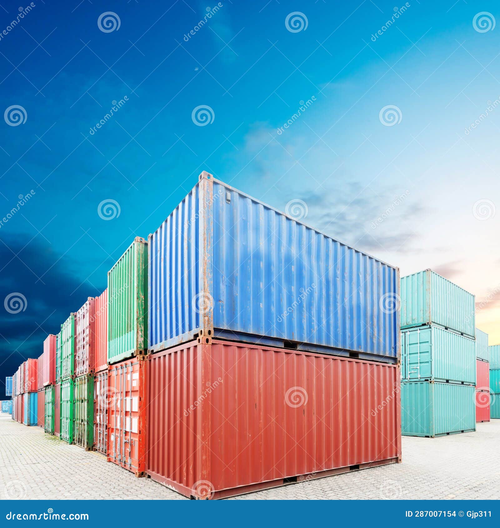Stack of Cargo Containers at the Docks Stock Photo - Image of cloud ...