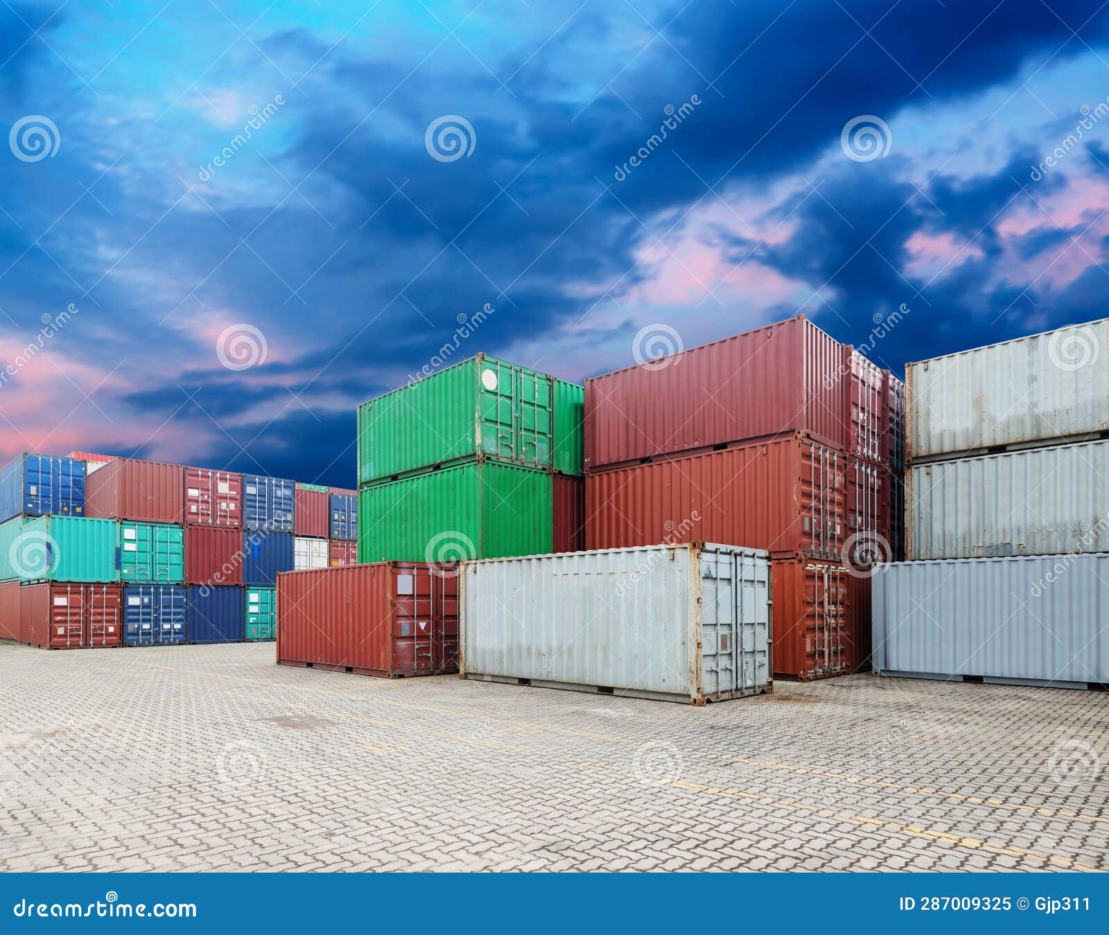 Stack of Cargo Containers at the Docks Stock Image - Image of orange ...