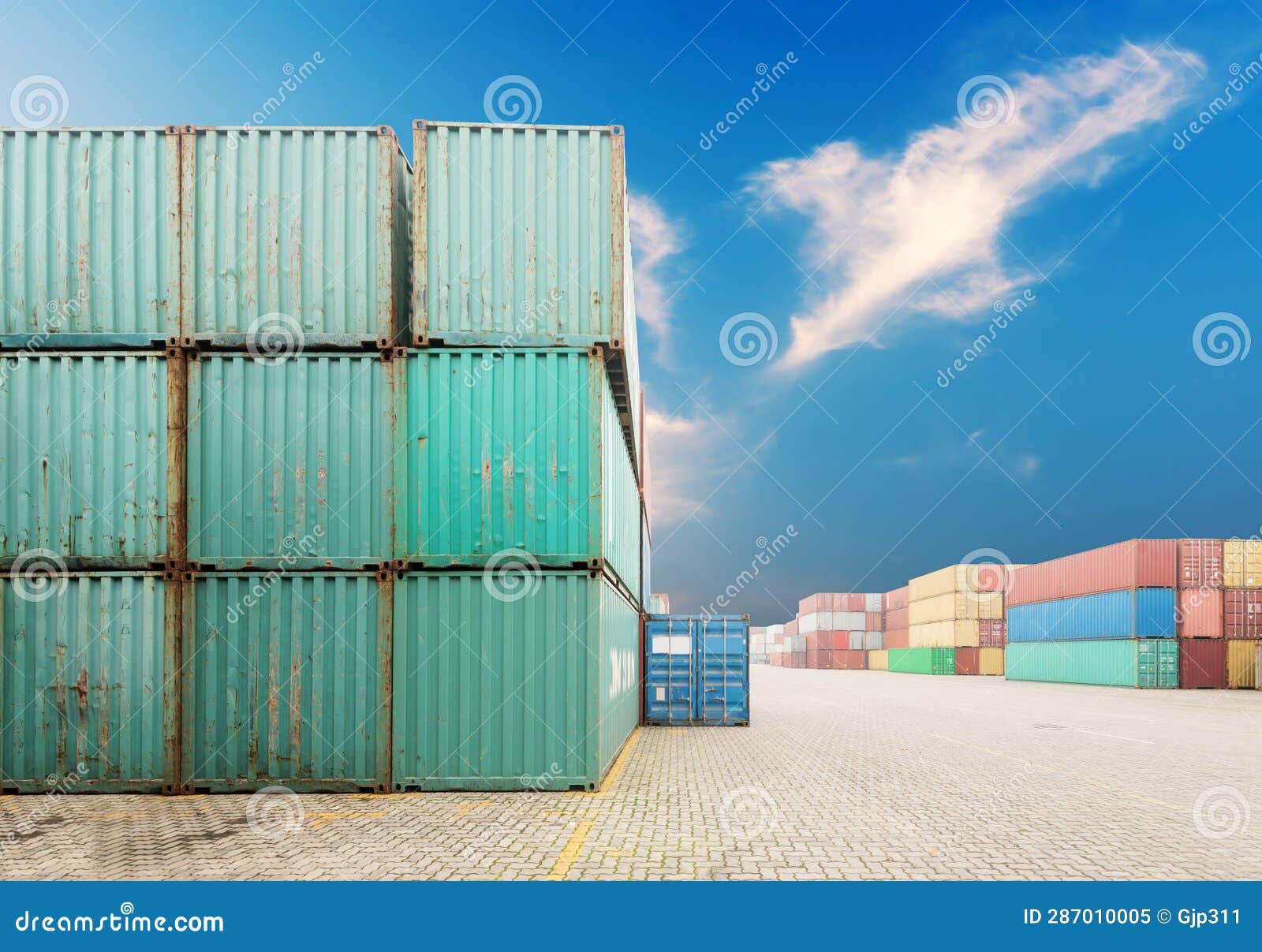 Stack of Cargo Containers at the Docks Stock Image - Image of cloud ...