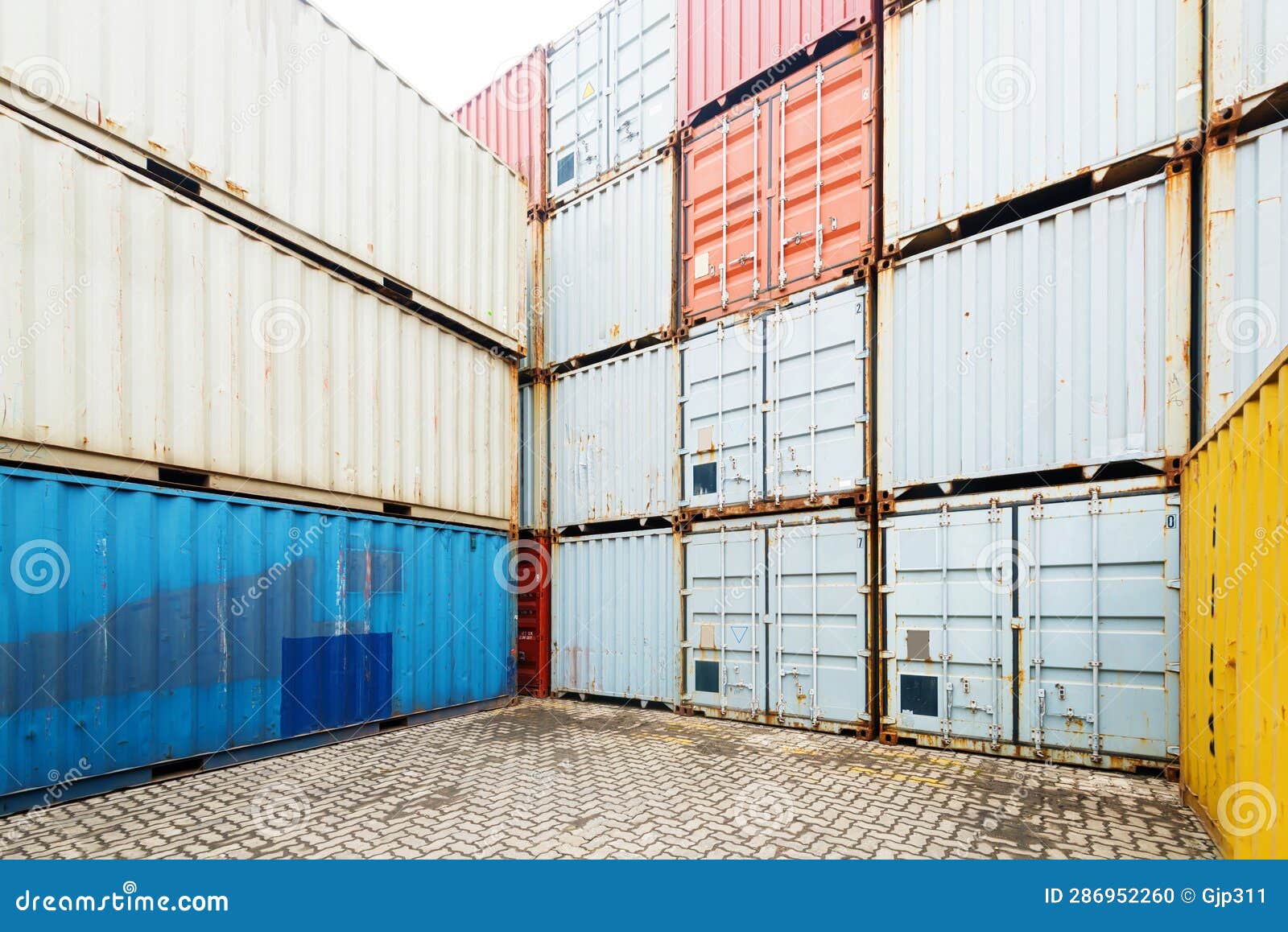 Stack of Cargo Containers at the Docks Stock Photo - Image of logistics ...
