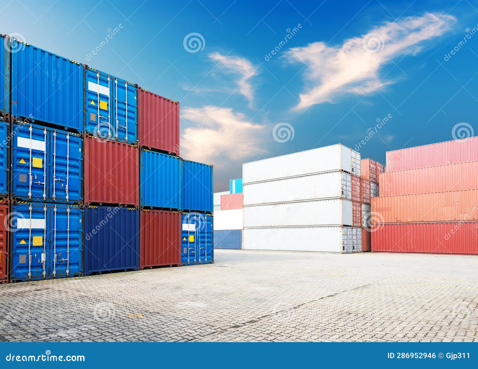 Stack of Cargo Containers at the Docks Stock Photo - Image of ...
