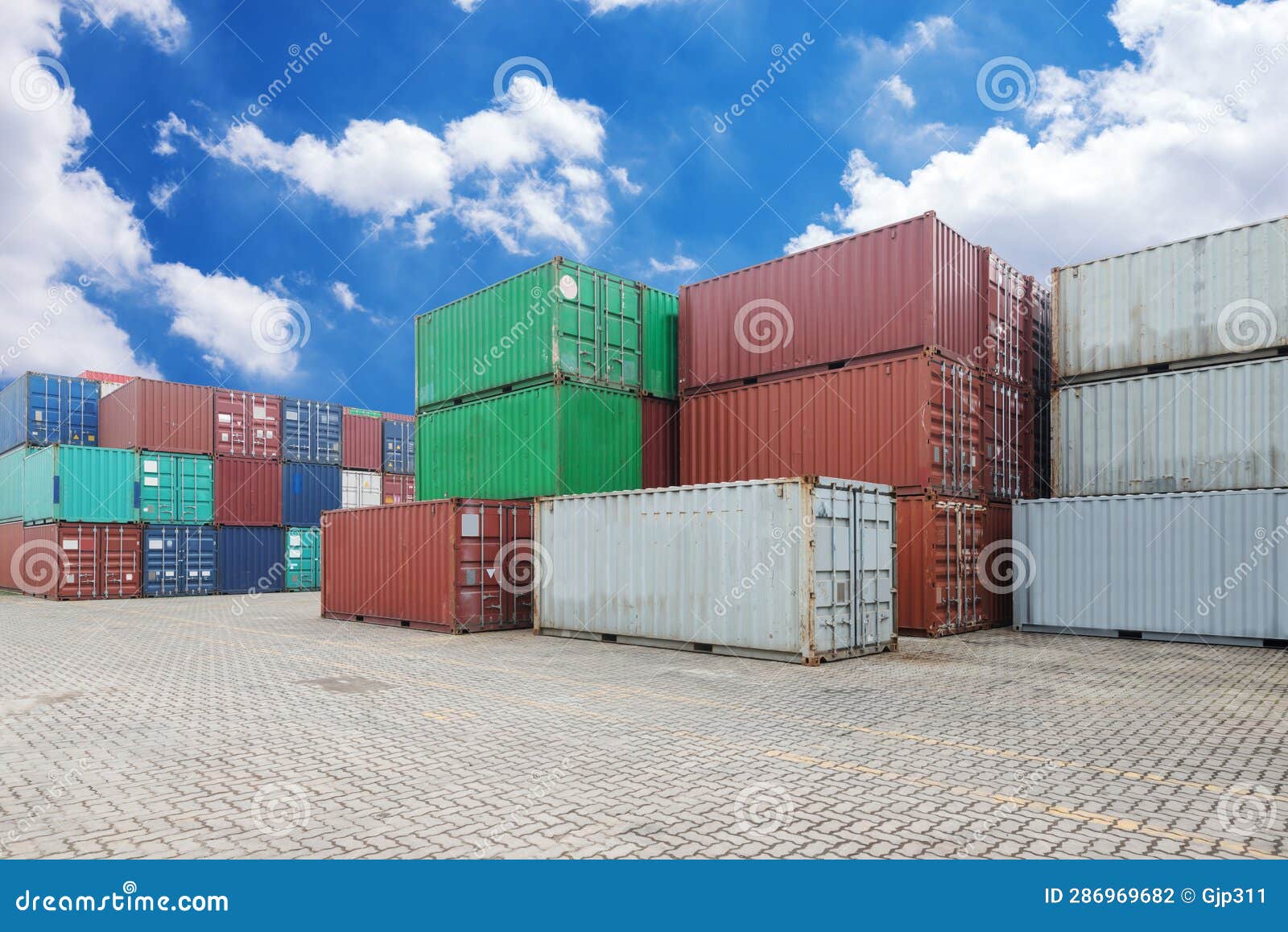 Stack of Cargo Containers at the Docks Stock Photo - Image of group ...