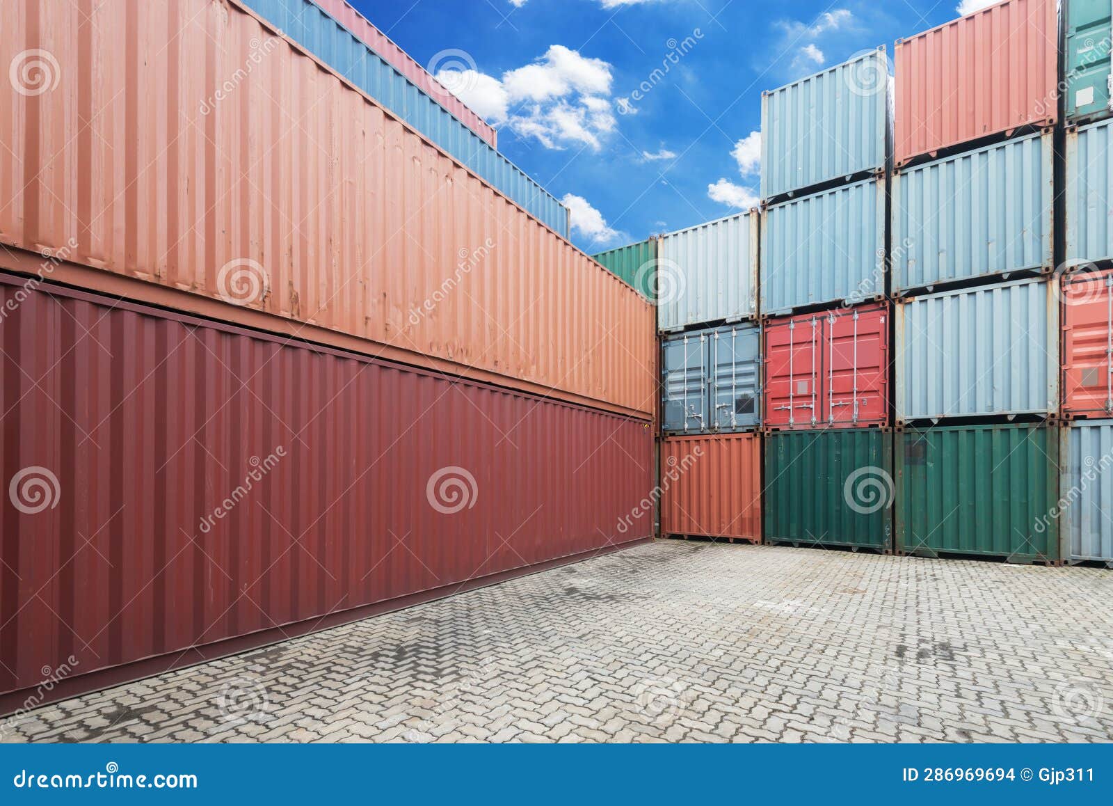 Stack of Cargo Containers at the Docks Stock Photo - Image of industry ...