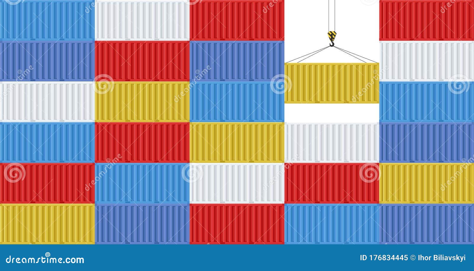 Stack Of Cargo Containers In A Harbor. Colorful Industrial Background ...