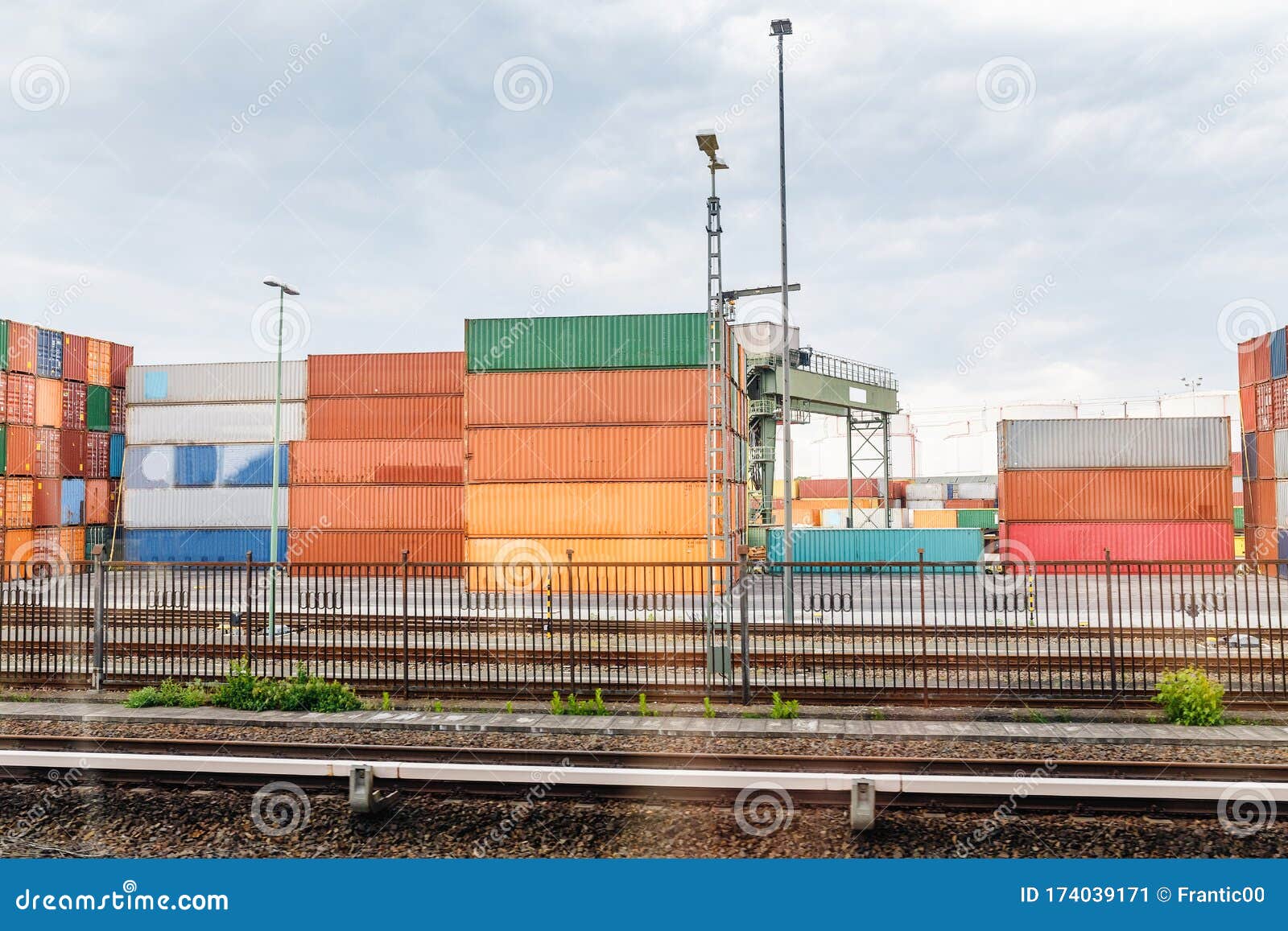 Cargo Containers at the Railway Station Stock Image - Image of railroad ...