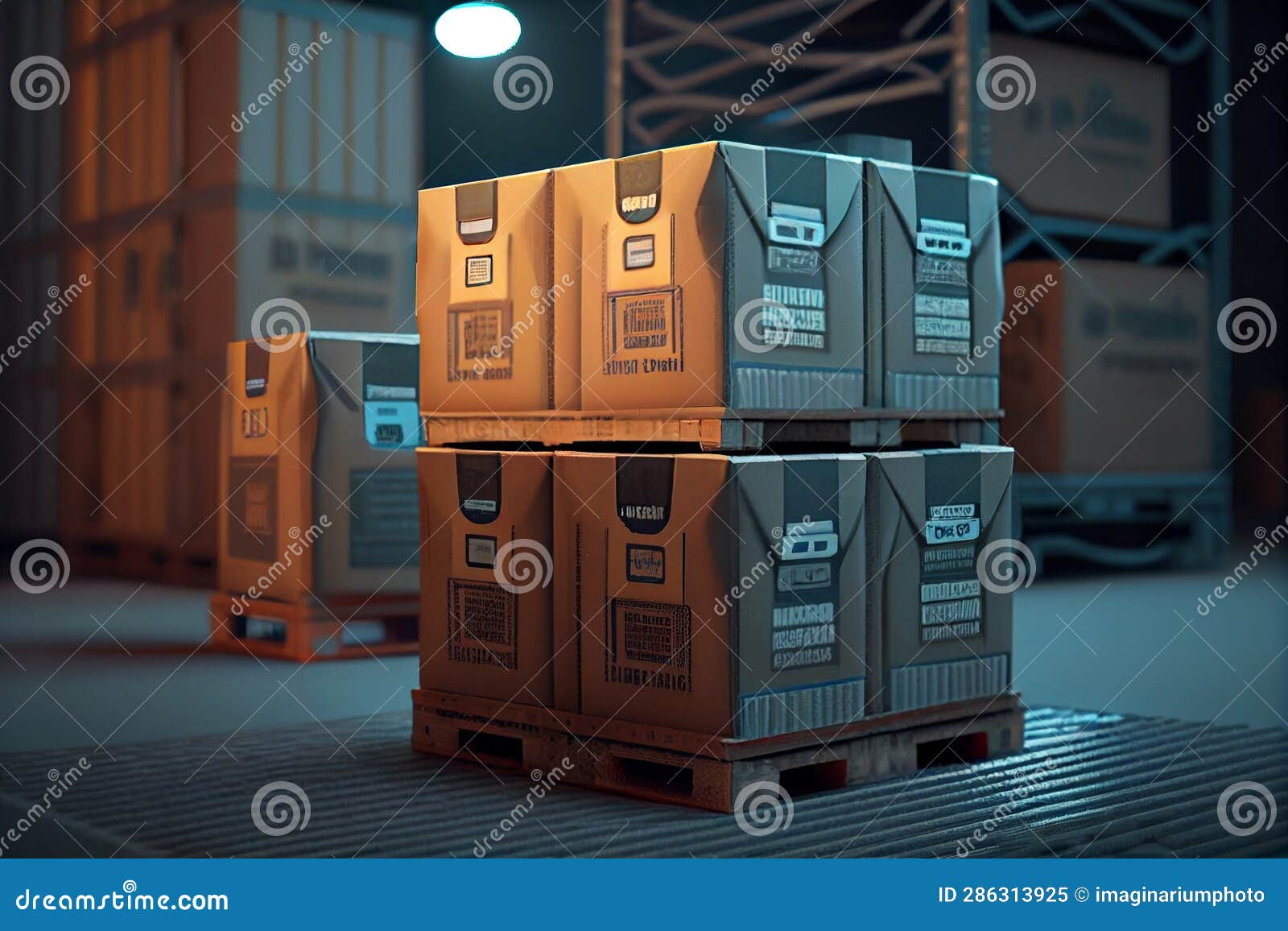 Stack of Carton Boxes Package on Pallet Stock Image - Image of pack ...
